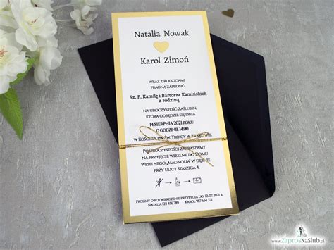 Eleganckie zaproszenia ślubne na złotym papierze z efektem lustra ZAP