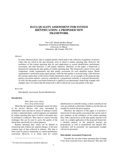 pdf data quality assessment for system identifcation a proposed new framework