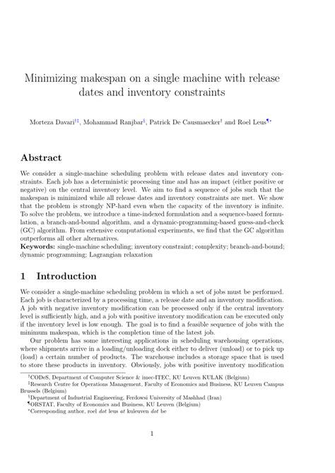 pdf minimizing makespan on a single machine with release dates and inventory constraints
