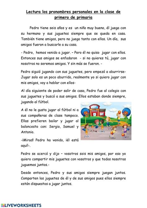Lectura Con Los Pronombres Para Primero Interactive Worksheet Lectura