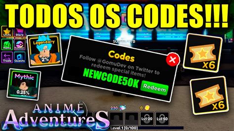 TODOS OS CODES ANIME ADVENTURES 10 NOVOS CÓDIGOS EXCLUSIVOS ANIME
