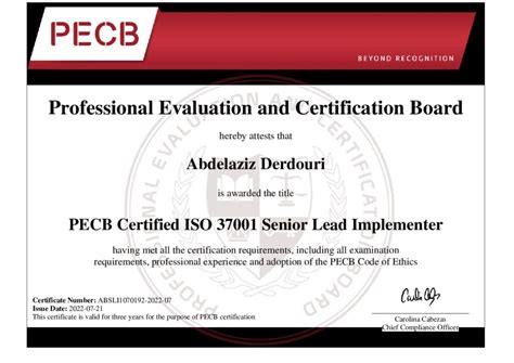 Certification Iso Senior Implementer Systeme De Management