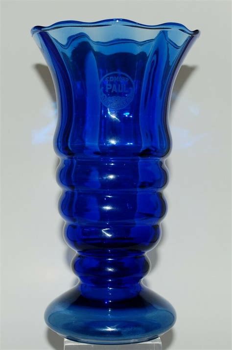 Rare Signed Edmond Paul Neufvilles Art Deco Cobalt Blue Glass Vase Belgium Artdeco Antique