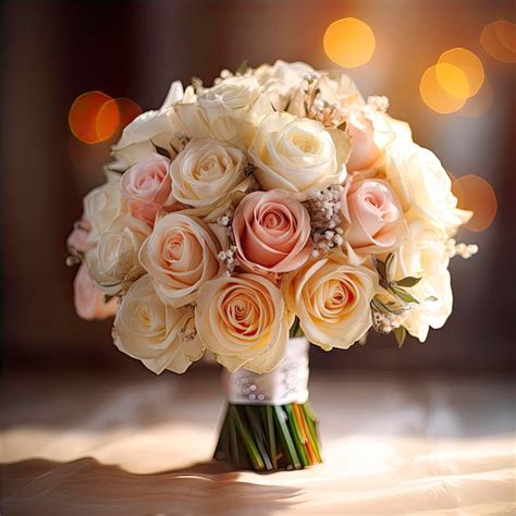 Ramo De Novia De Rosas Rosadas Y Blancas Sobre Un Fondo Oscuro Ia