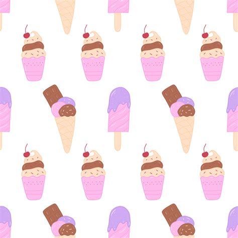 Doodle Hand Drawn Ice Cream Vector Seamless Pattern 12776186 Vector Art