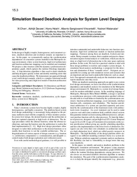 pdf simulation based deadlock analysis for system level designs xi chen