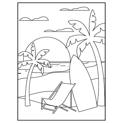 Playa De Verano Para Colorear Para Ni Os Vector Premium