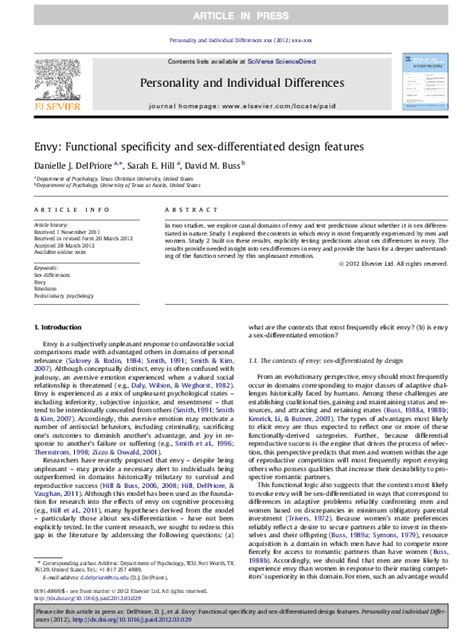 pdf envy functional specificity and sex differentiated design features sarah hill