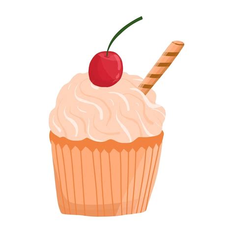 Cupcake De Cereza Vectorial En Estilo Dibujado A Mano De Dibujos