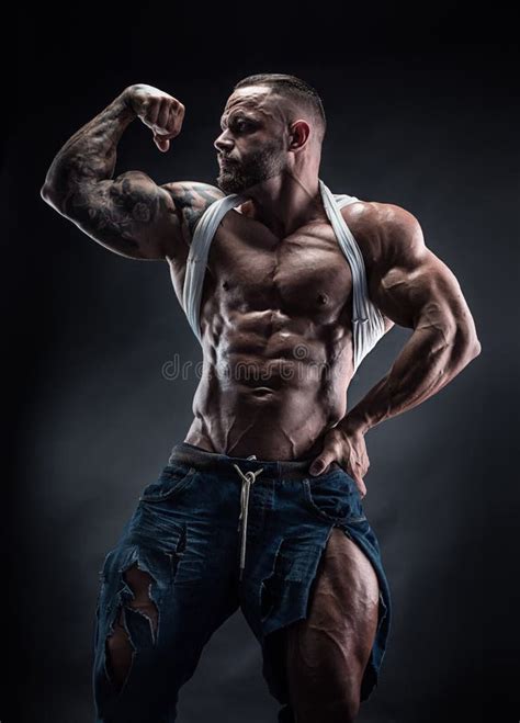 Strong Athletic Man Fitness Model Torso Showing Six Pack Abs Stock