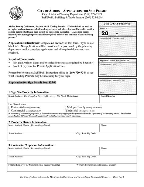 City Of Albion Michigan Application For Sign Permit Fill Out Sign