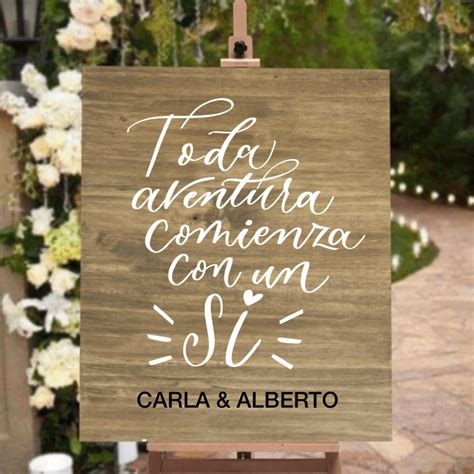 Cartel de madera Toda aventura comienza con un sí Jara Decoración