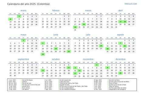 Colombia Calendario 2025 Con Festivos Alisha Blancha