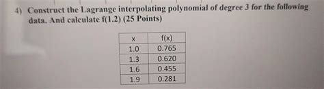solved 4 construct the lagrange interpolating polynomial of