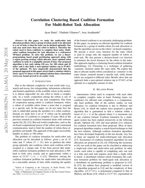 pdf correlation clustering based coalition formation for multi robot task allocation