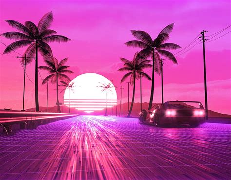 Paseo Retro De Los 80 Retrowave Artista Obra De Arte Arte Digital