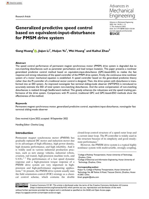 02 huang et al 2022 generalized predictive speed control based on equivalent input disturbance