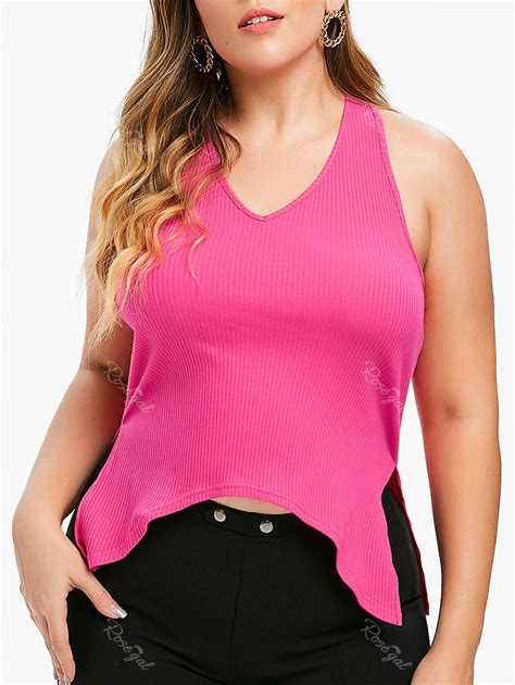 Rosegal Plus Size Ribbed V Neck Slit Tank Top 52 OFF Rosegal