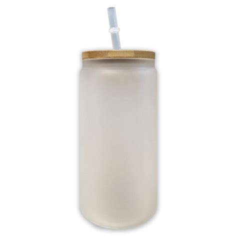16oz Frosted Glass Tumbler With Bamboo Lid Sublimation Blank