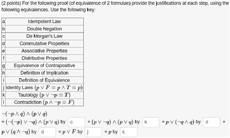 solved for the following proof of equivalence of 2 formulae provide the justifications at