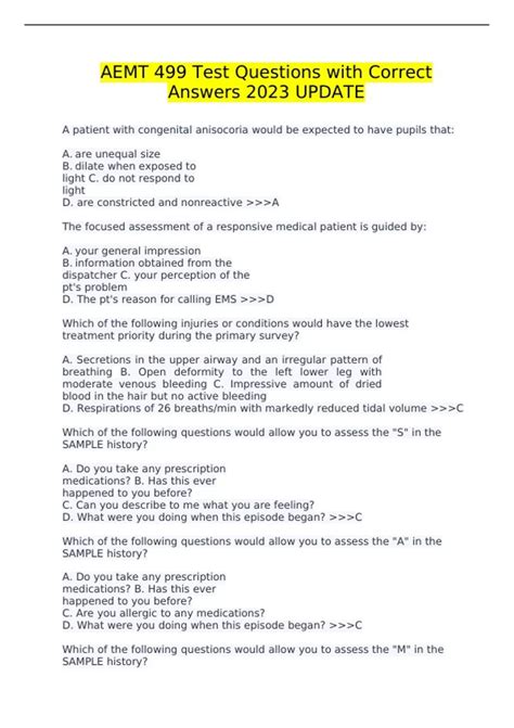 Aemt Test Questions With Correct Answers Update Aemt Test
