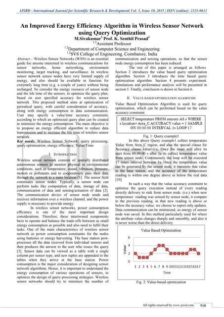 an improved energy efficiency algorithm in wireless sensor network using query optimization pdf