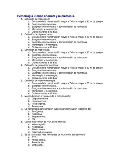 Quiz Hemorragia Uterina Anormal Y Miomatosis Doctora Any UDocz