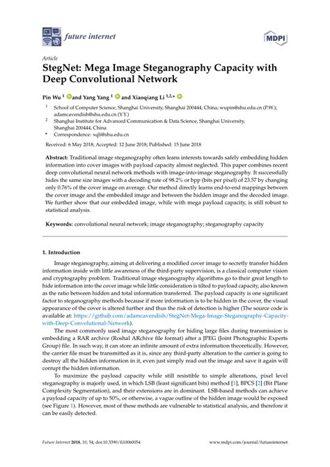 pdf stegnet mega image steganography capacity with deep convolutional network