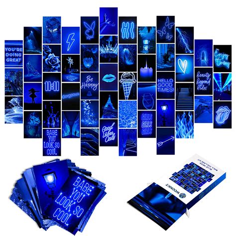 Buy Blue Neon Wall Collage Kit Aesthetic Pictures Room Decor For Teen