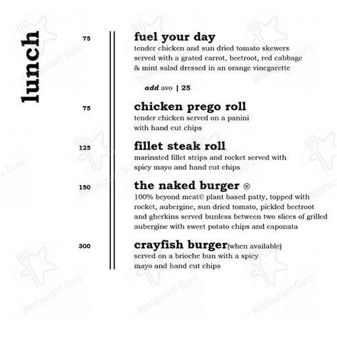 Menu At Naked Coffee Restaurant Sandton Shop No Hl