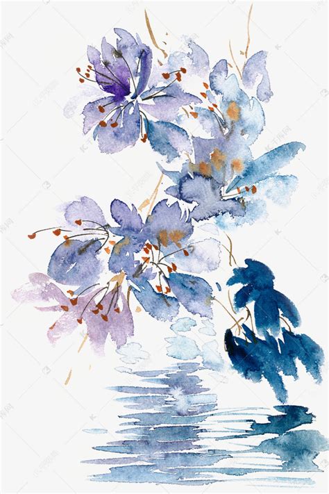 蓝色花丛水彩画PNG免抠素材图片免费下载 高清psd 千库网 图片编号11622377