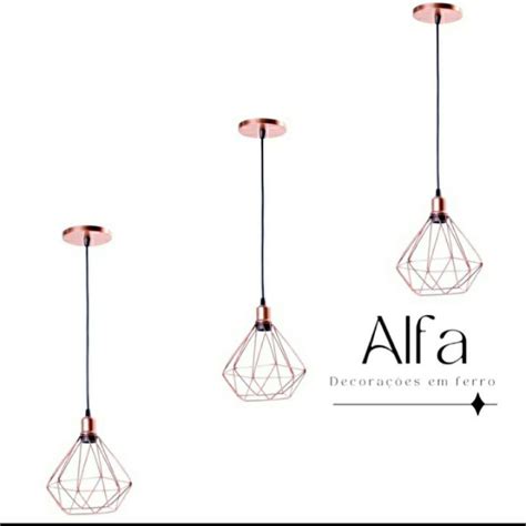 Kit 3 Pendente Diamante Aramado Rose Gold Cabo Preto Desconto No