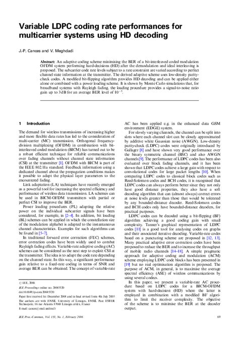 pdf variable ldpc coding rate performances for multicarrier systems using hd decoding vahid