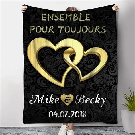 Couverture Plaids Polaire 2 Prénoms Personnalisés avec Date pour Couple