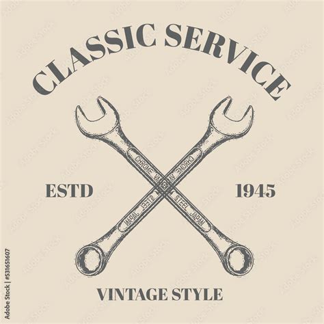 Logo Vector Illustration With Crossed Wrench And Divergent Rays With