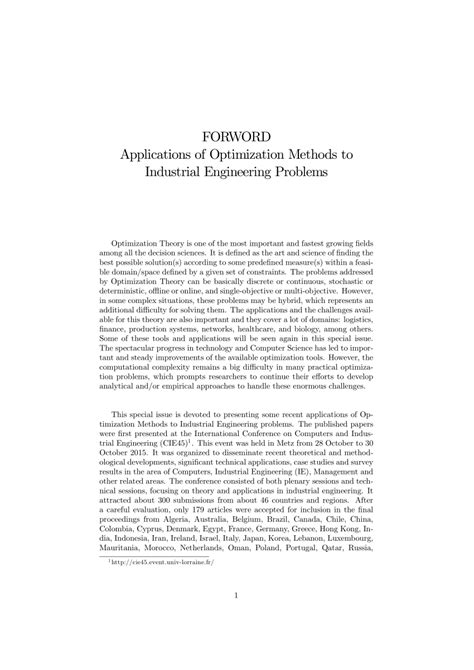 pdf applications of optimization methods to industrial engineering problems