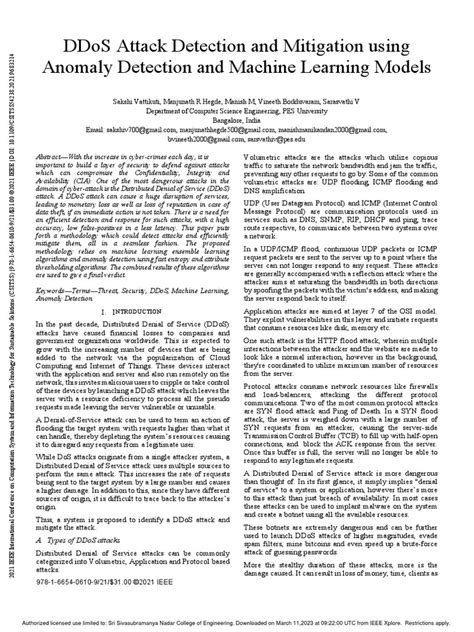 ddos attack detection and mitigation using anomaly detection and machine learning models
