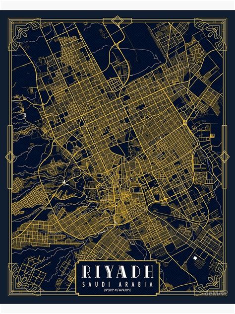 Riyadh City Map Of Saudi Arabia Gold Art Deco Poster For Sale By