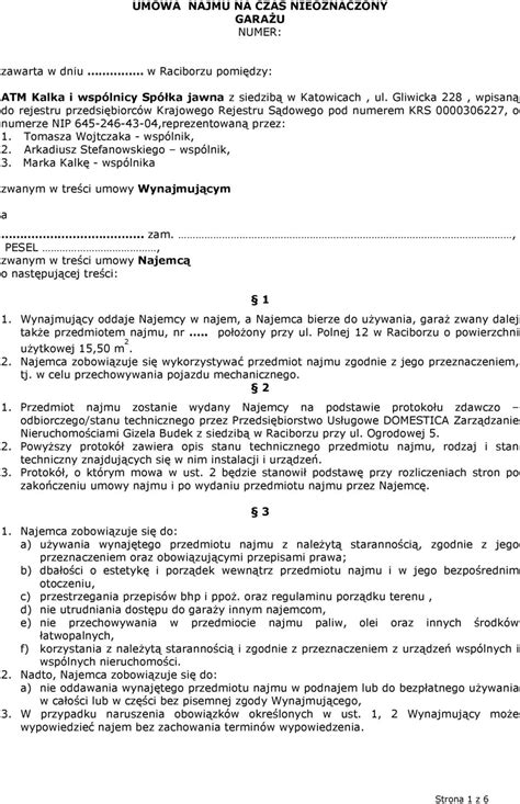 Szorstki sen sylwetka uroczy wypowiedzenie umowy najmu garażu przez