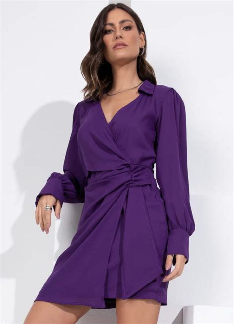 Vestido Transpassado Roxo Curto Quintess