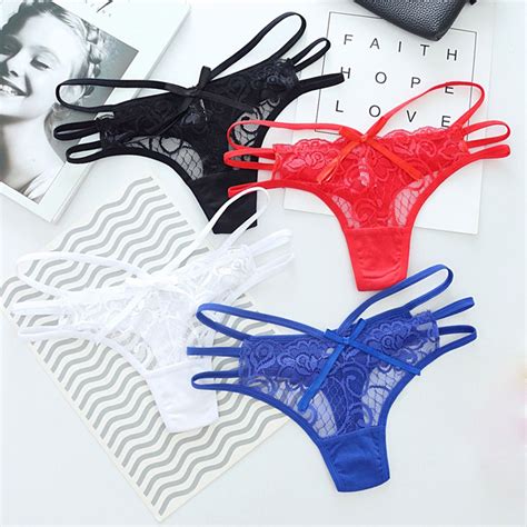 Ropa Interior Sexy Para Mujer Tanga De Encaje Floral Ultrafino Con