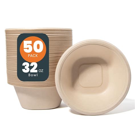 Hooray Mida 100 Compostable Paper Bowls Disposable 32OZ Large Heavy