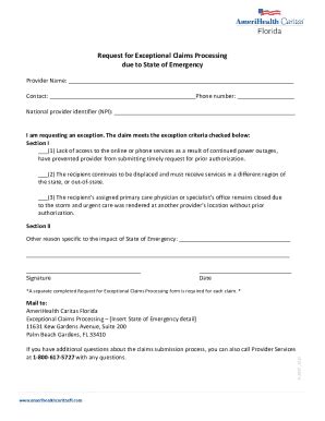 Fillable Online AmeriHealth Caritas Florida Provider Request For