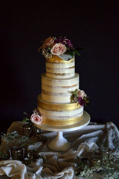 Gold Brushed Semi Naked Wedding Cake Fab Mood Wedding Colours