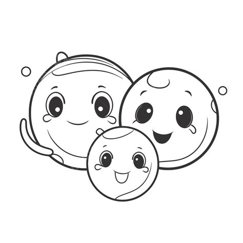 세 개의 행복한 행성 색칠 페이지 개요 스케치 드로잉 벡터 구체 그리기 분야 개요 구체 스케치 PNG 일러스트 및 벡터