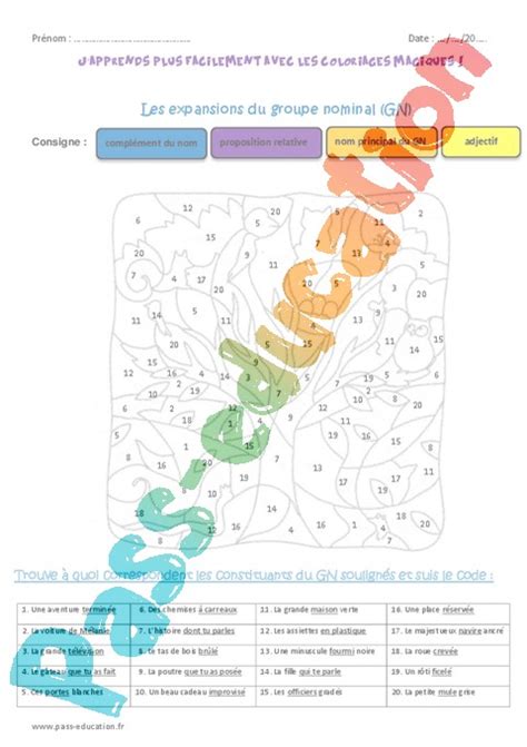 Coloriage Magique Grammaire CM2 Cycle 3 Pass Education