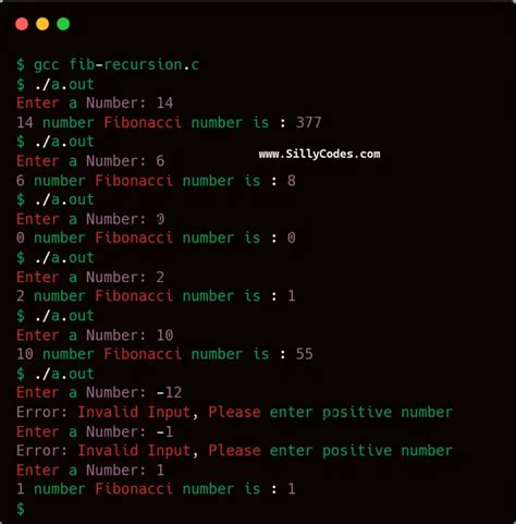 fibonacci number in c using recursion sillycodes
