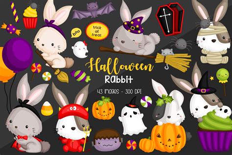 Halloween Rabbit Clipart Graphic By Inkley Studio Creative Fabrica
