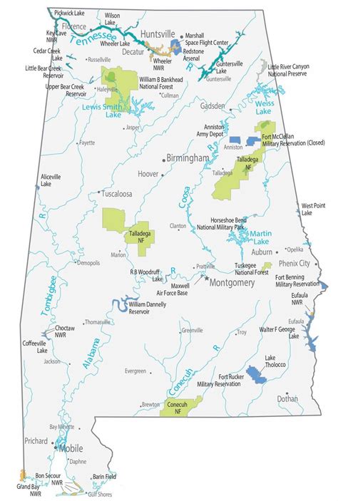 Alabama State Map Places And Landmarks GIS Geography