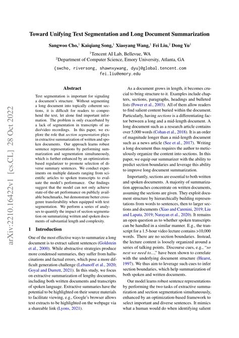 pdf toward unifying text segmentation and long document summarization